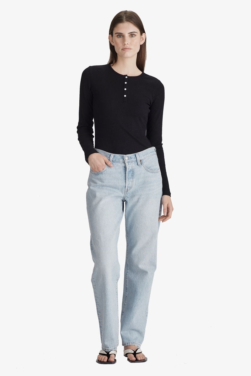 Shop Commoners - Base Ribbed L/S Henley - Black | milk + ginger – Milk ...