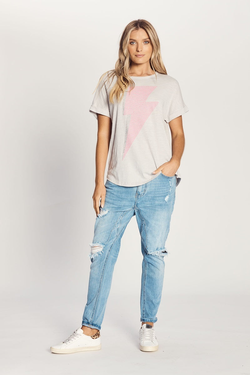 Shop The Others - The Relaxed Tee Slub Tee - Stone/Pink Bolt | milk ...