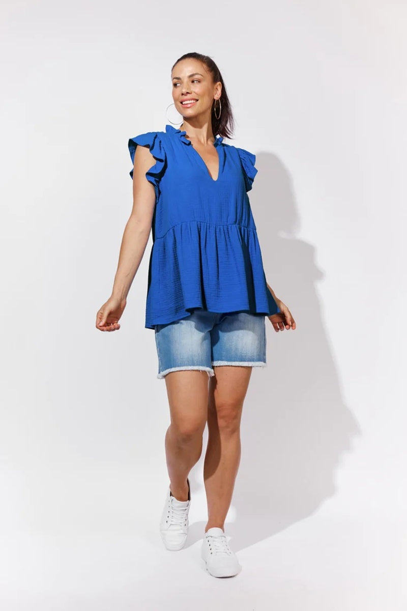 Shop Isle Of Mine - Java Frill Top - Cobalt | milk + ginger – Milk + Ginger