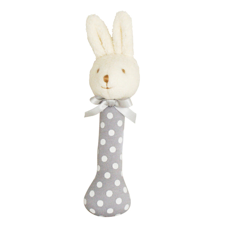Shop Alimrose - Bunny Stick Rattle - Grey White Spot | milk + ginger ...
